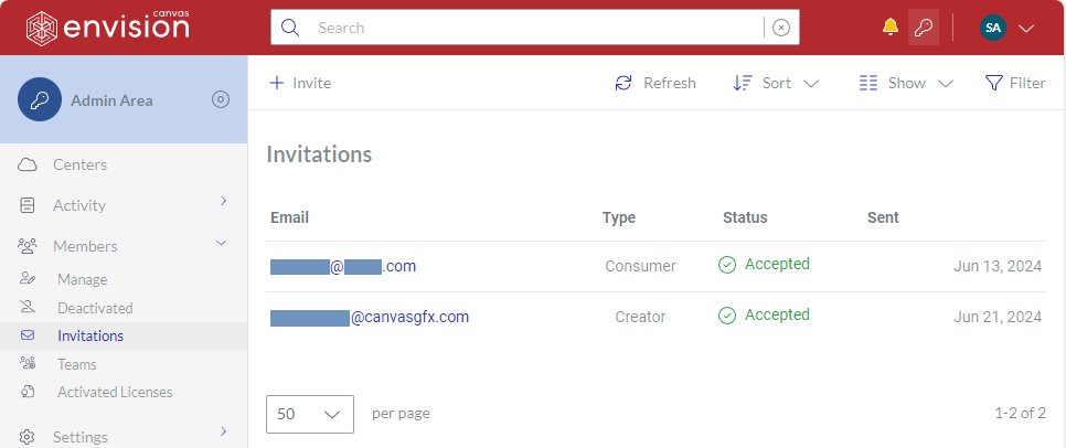 Managing Invitations | Canvas Envision Knowledge Base